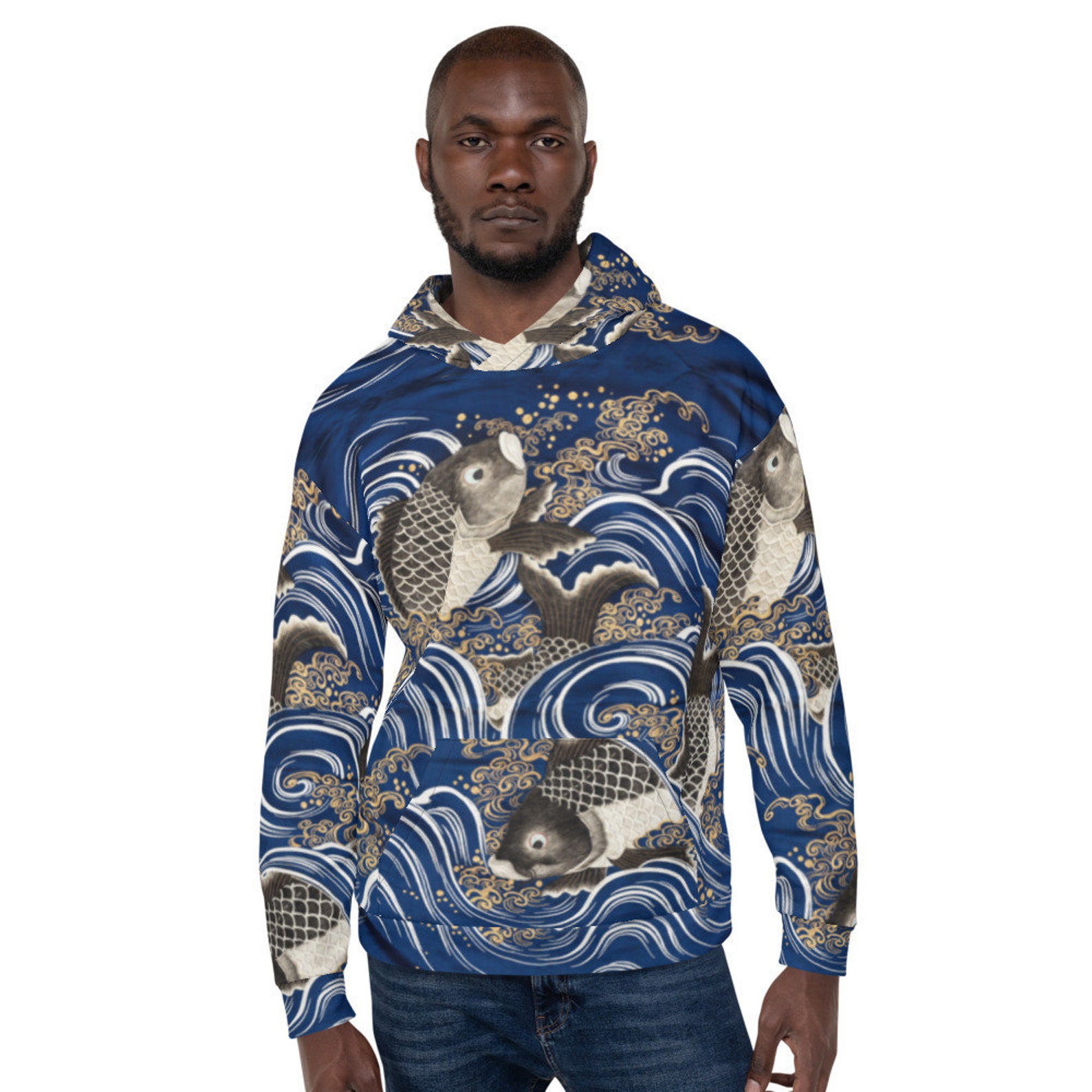 KOI FISH HOODIE Trendy Hoodie Hooded Carp in Waves Japanese Unisex Soft ...