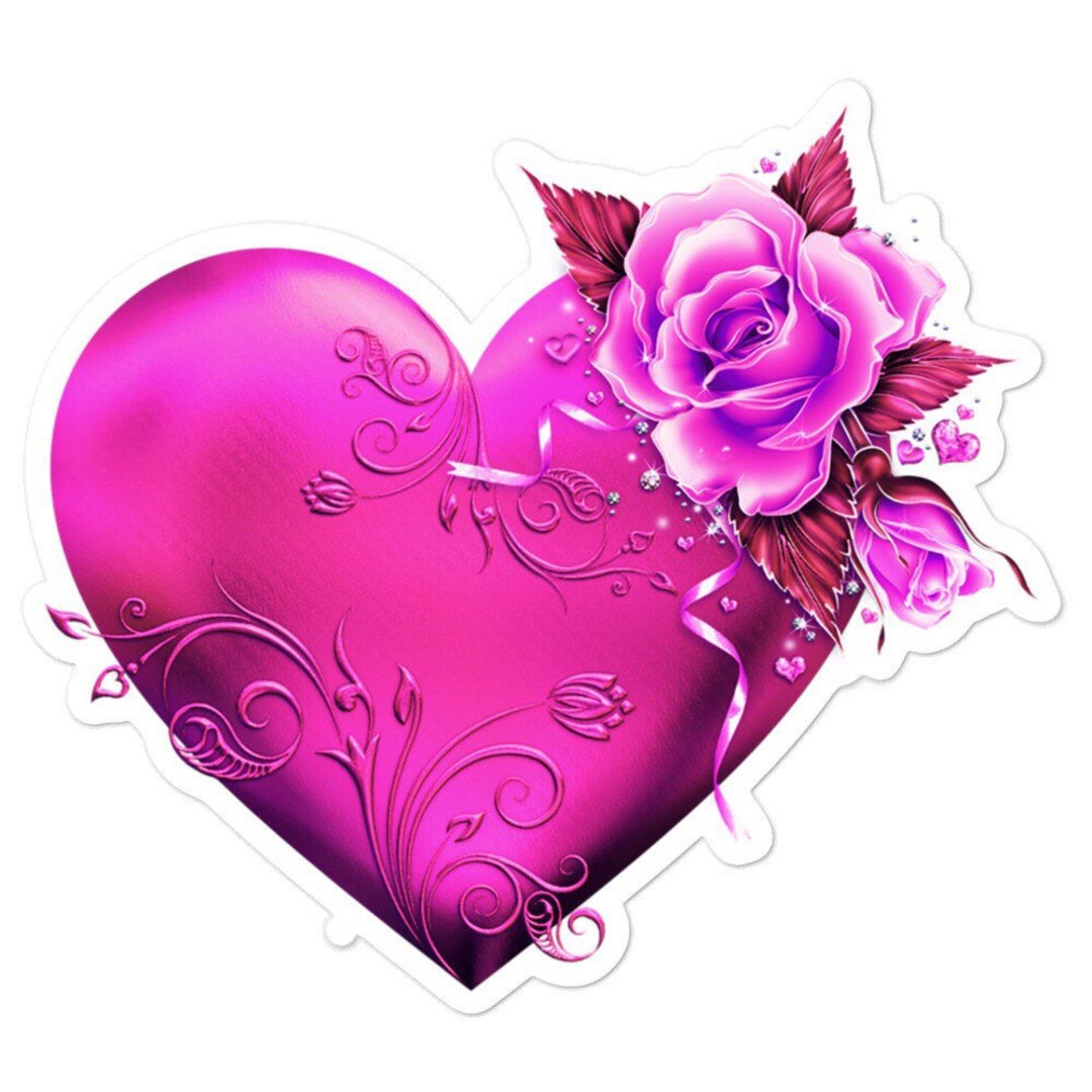 Floral Heart Sticker, Pink Vintage Heart Vinyl Laptop Decal, Floral ...