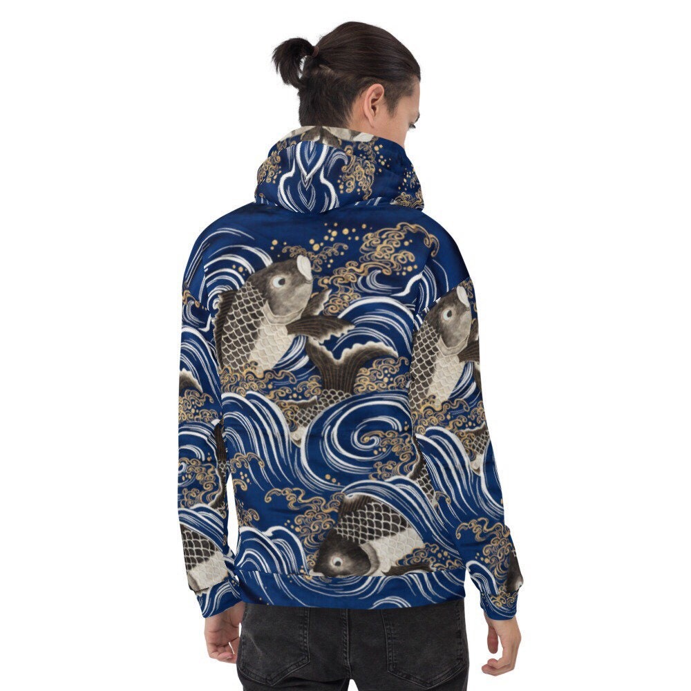 KOI FISH HOODIE Trendy Hoodie Hooded Carp in Waves | Etsy