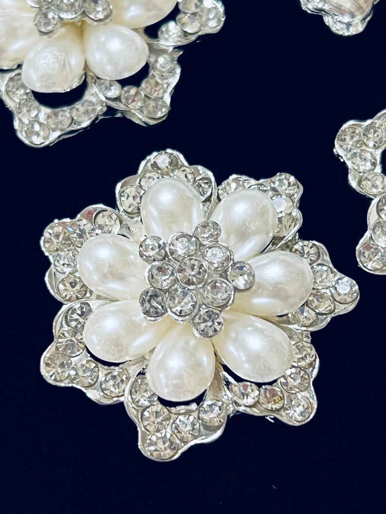 Rhinestone Pearl Flower Embellishment: 40mm Diamante Flatback Cabochon ...