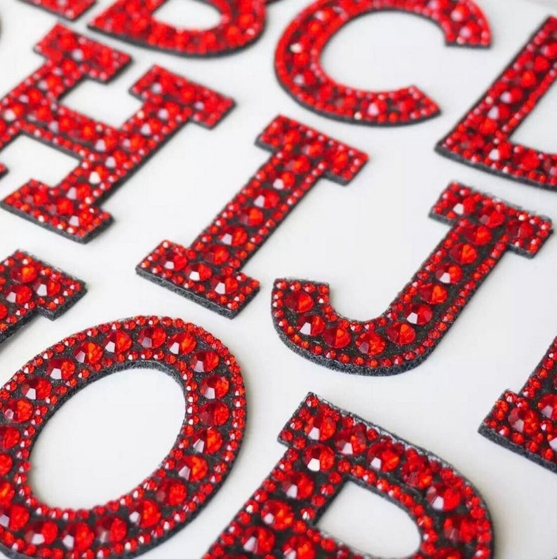 Rhinestone Letters, RED, BLUE. GOLD Sew on Rhinestone, Glam Alphabet ...
