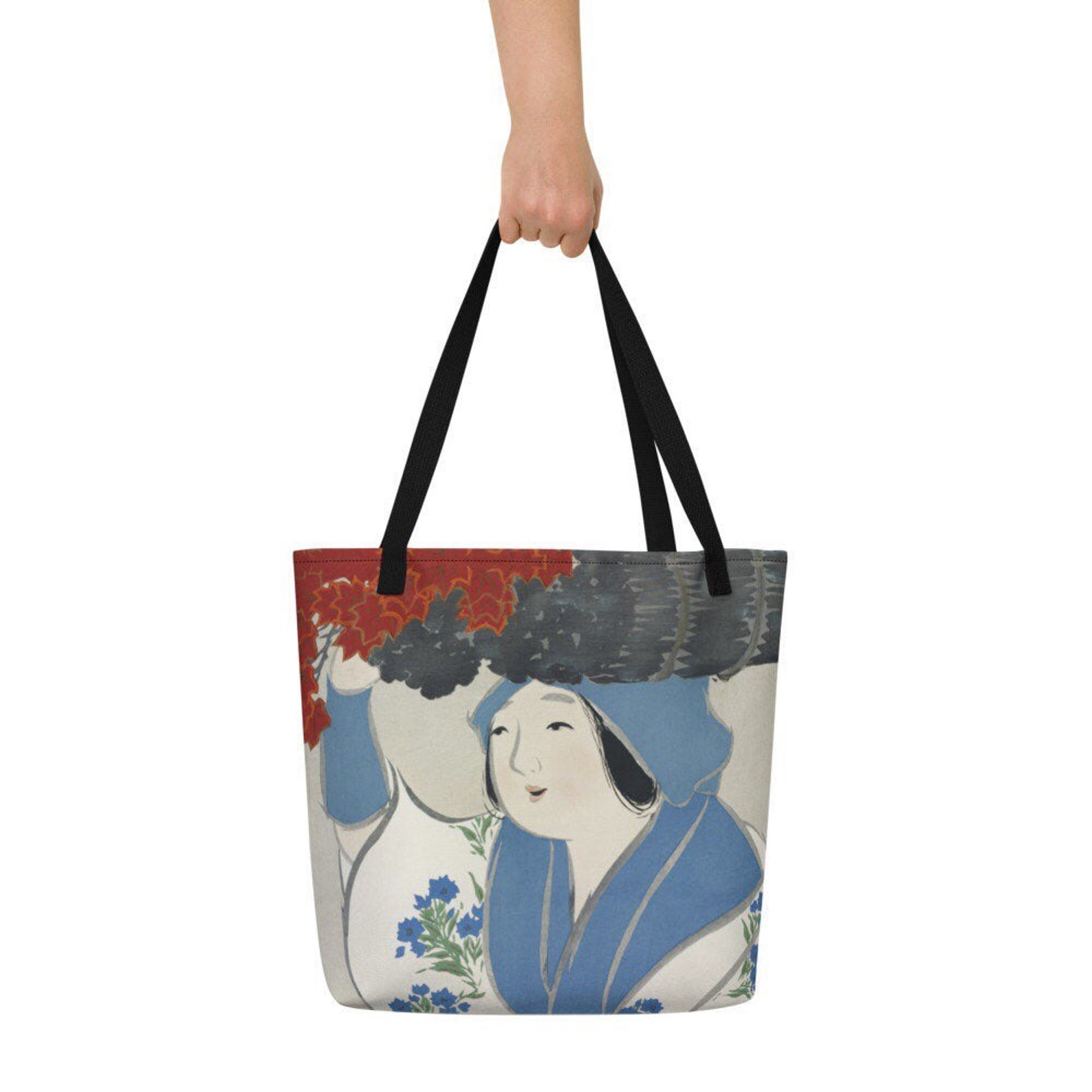 JAPANESE ART TOTE w/ Pocket Japanese Painting Travel Bag | Etsy