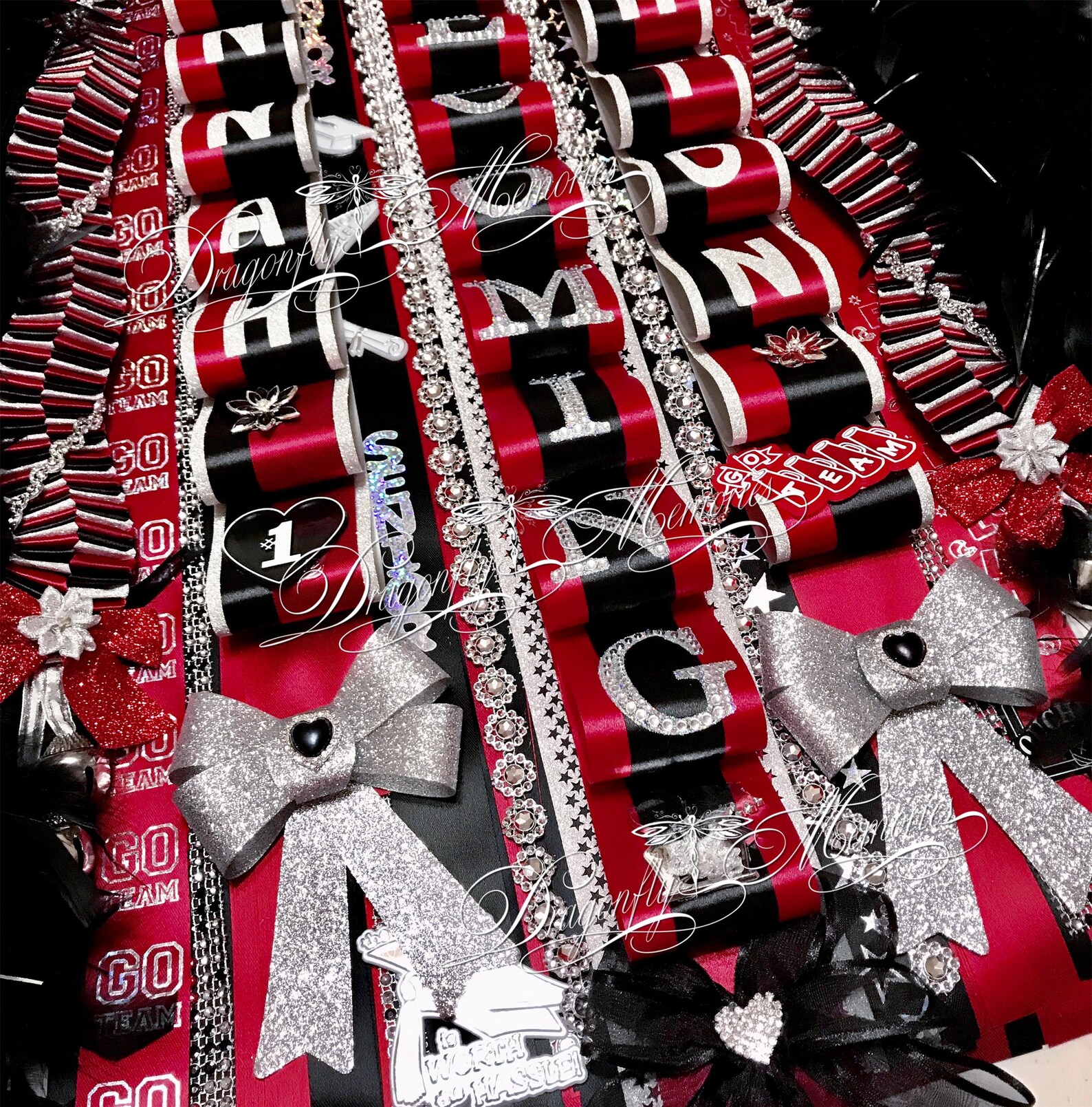 BLING Double Homecoming Mum W/rhinestone Three Letter Monogram, Braids ...