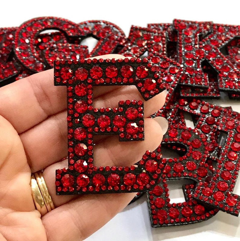 Rhinestone Letters, RED, BLUE. GOLD Sew on Rhinestone, Glam Alphabet ...