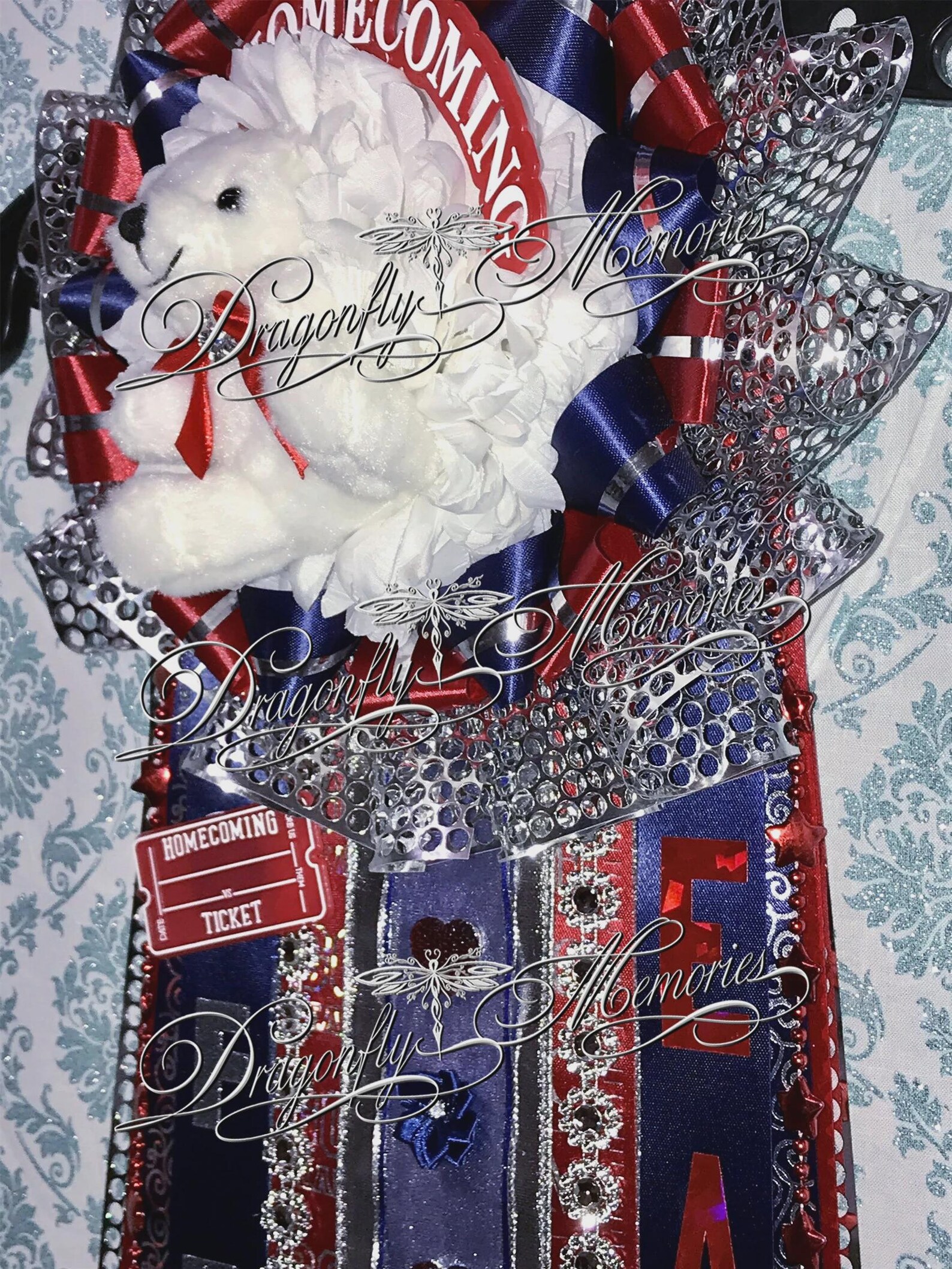 Personalized Homecoming Mum: Red, Navy, Silver, Honeycomb Backer - Etsy