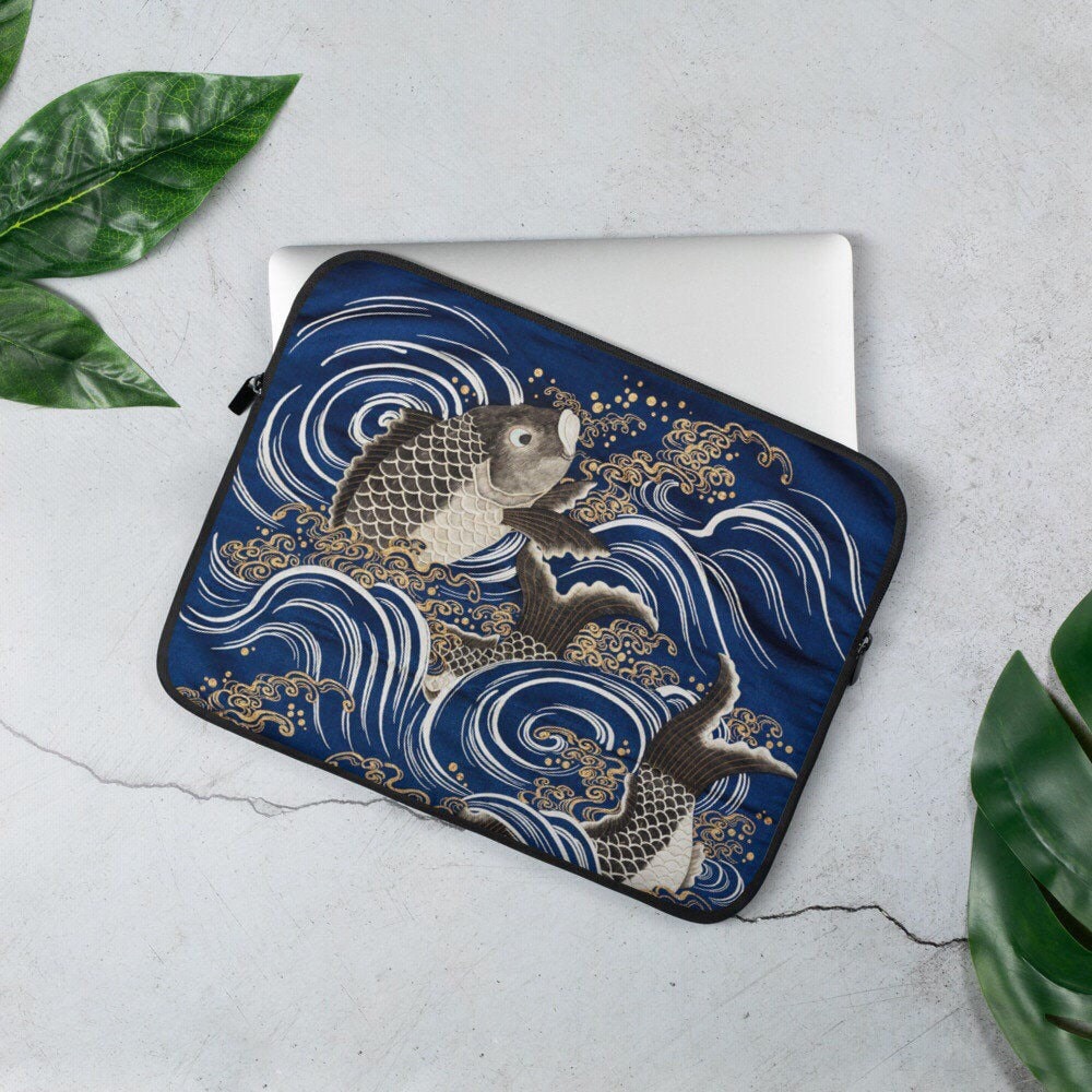 JAPANESE KOI ART Laptop Sleeve 13 15 Carp In Waves Sleeve | Etsy