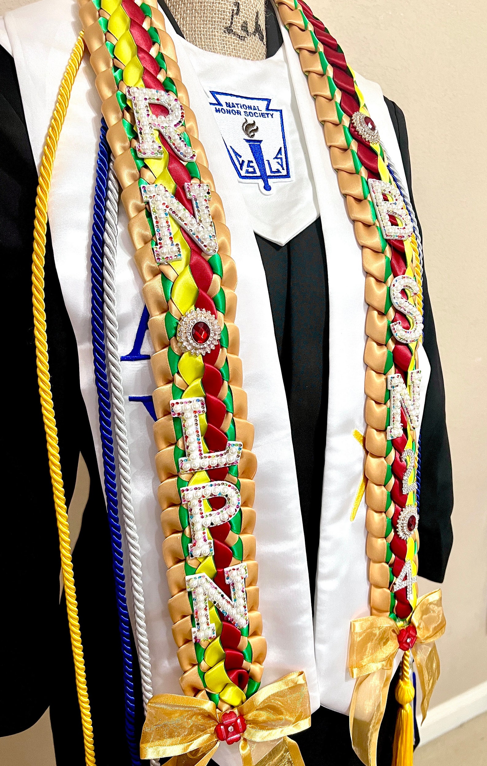 Custom Graduation Ribbon Lei – Personalized Double Military Satin Stole ...