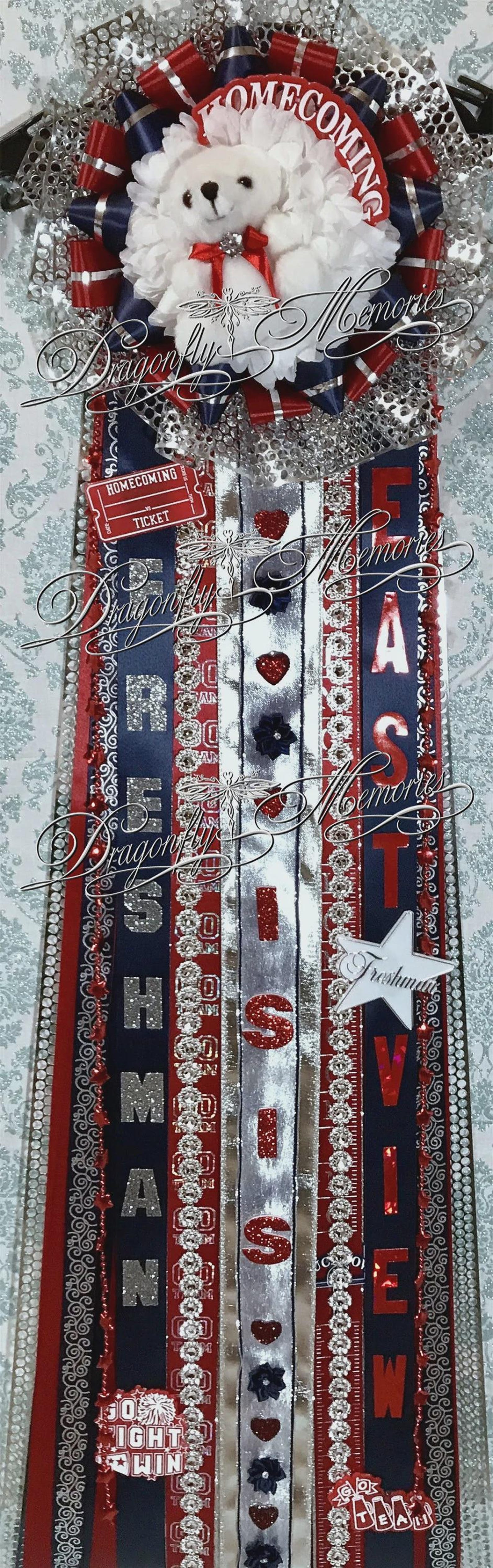 Personalized Homecoming Mum: Red, Navy, Silver, Honeycomb Backer - Etsy