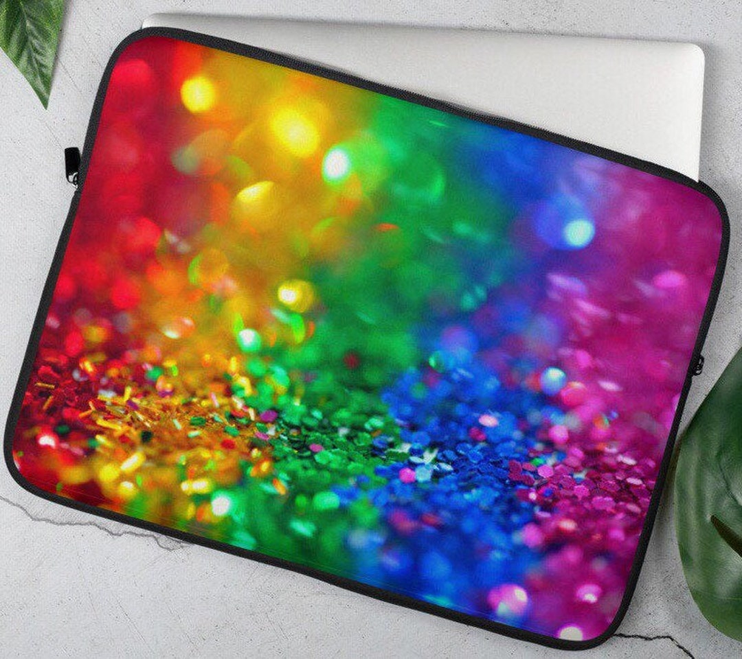 Rainbow Glitter Photo Laptop Sleeve, Glitter Protective Fabric Surface ...
