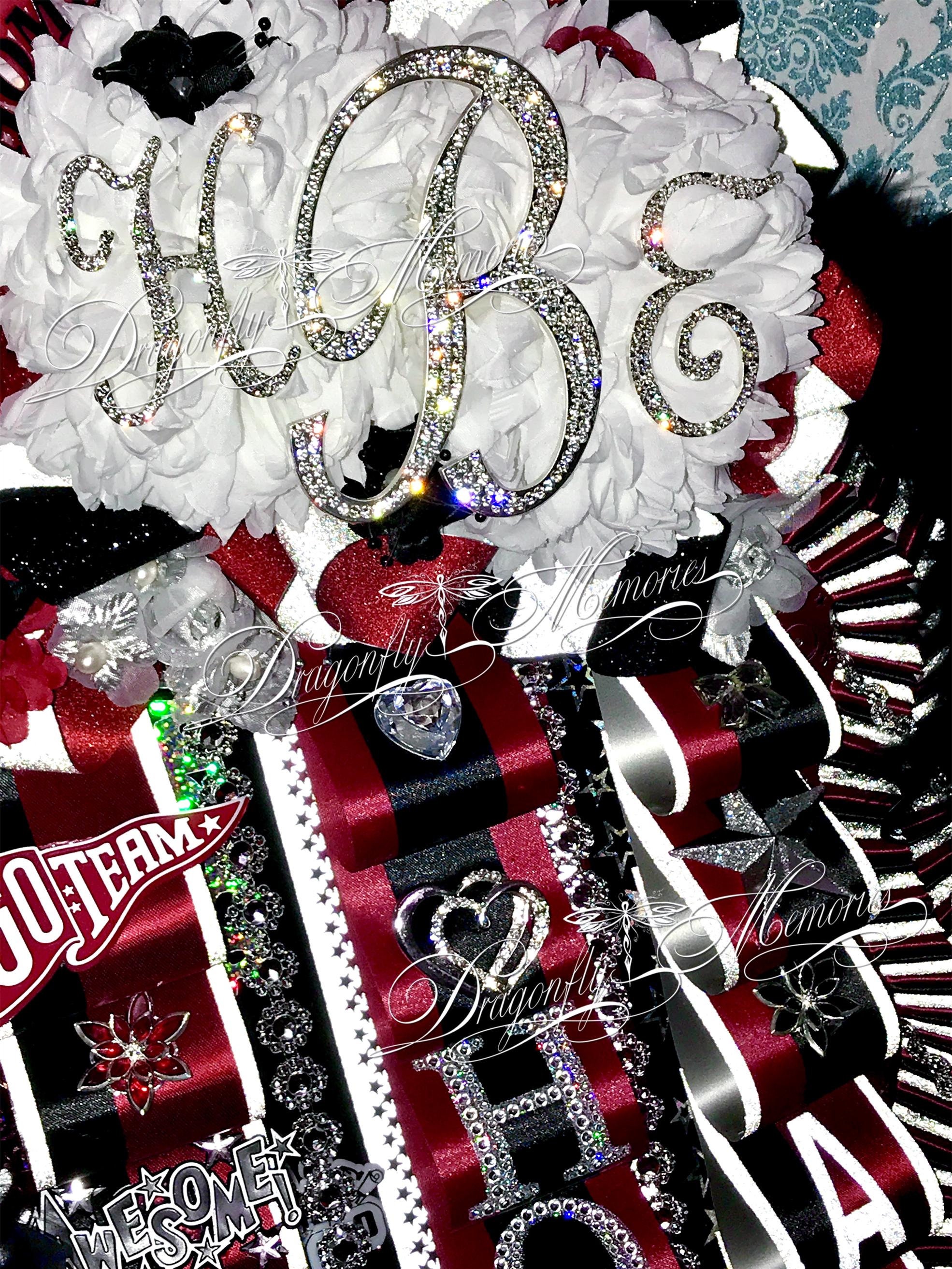 BLING Double Homecoming Mum W/rhinestone Three Letter Monogram, Braids ...