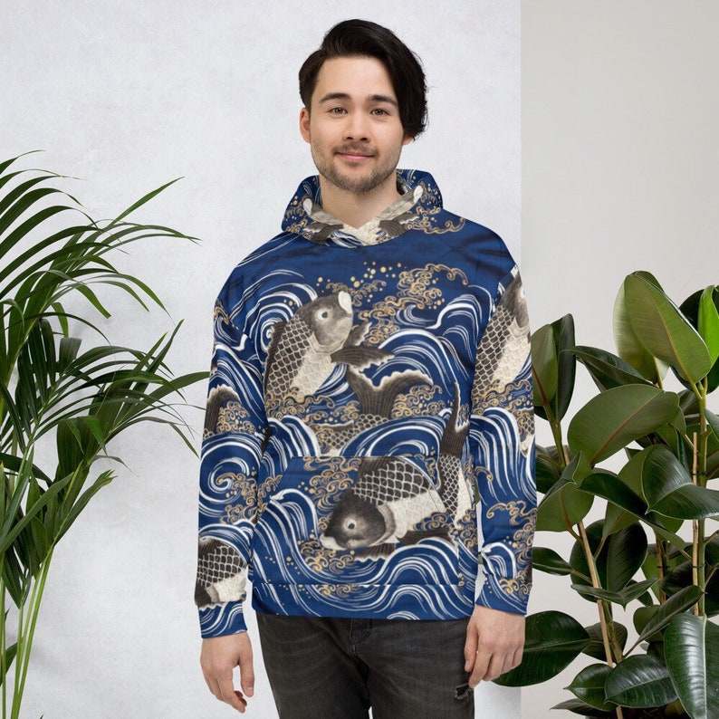 KOI FISH HOODIE Trendy Hoodie Hooded Carp in Waves - Etsy