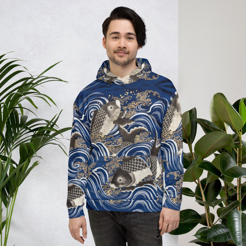 KOI FISH HOODIE Trendy Hoodie Hooded Carp in Waves | Etsy