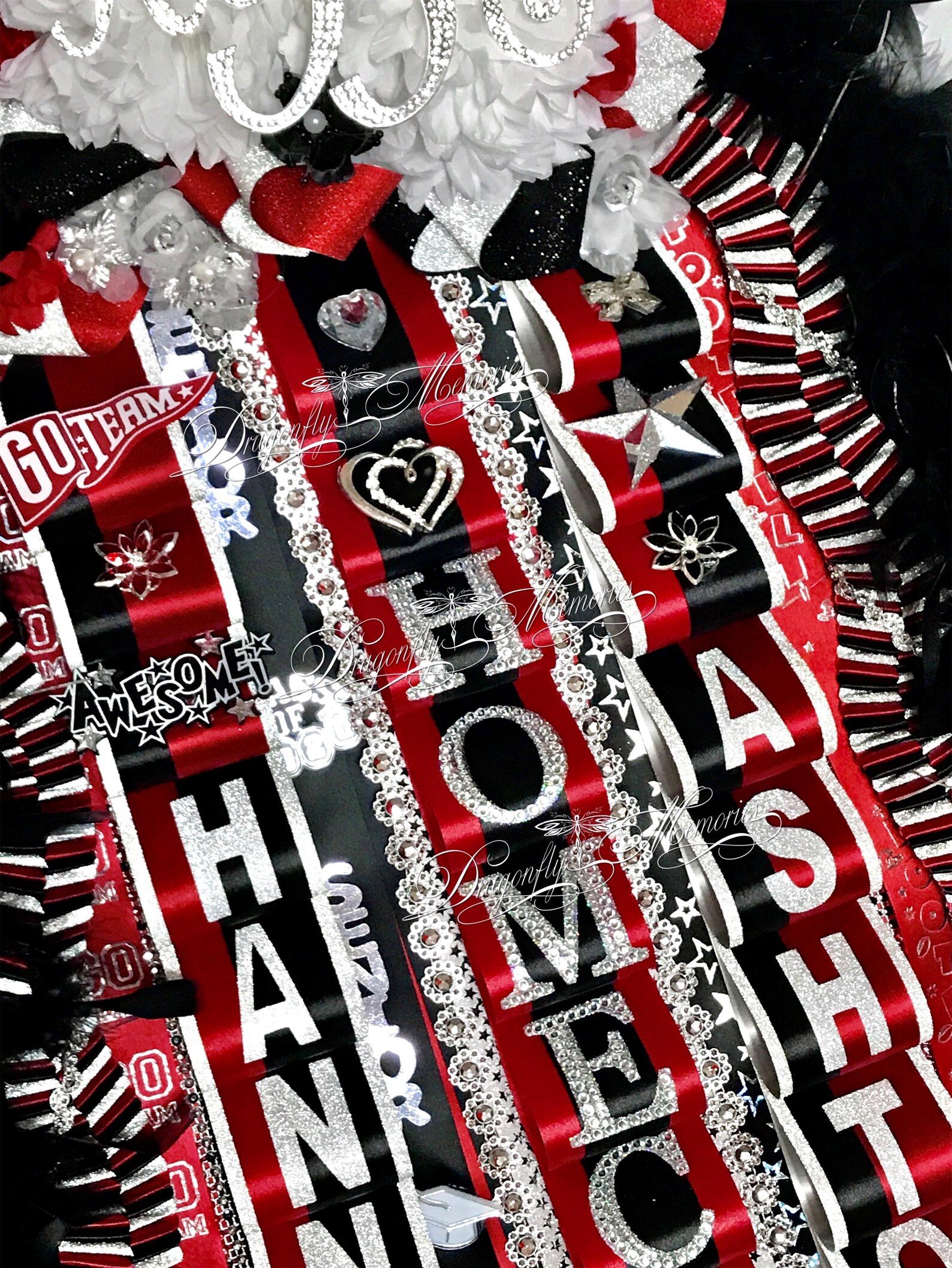 BLING Double Homecoming Mum W/rhinestone Three Letter Monogram, Braids ...
