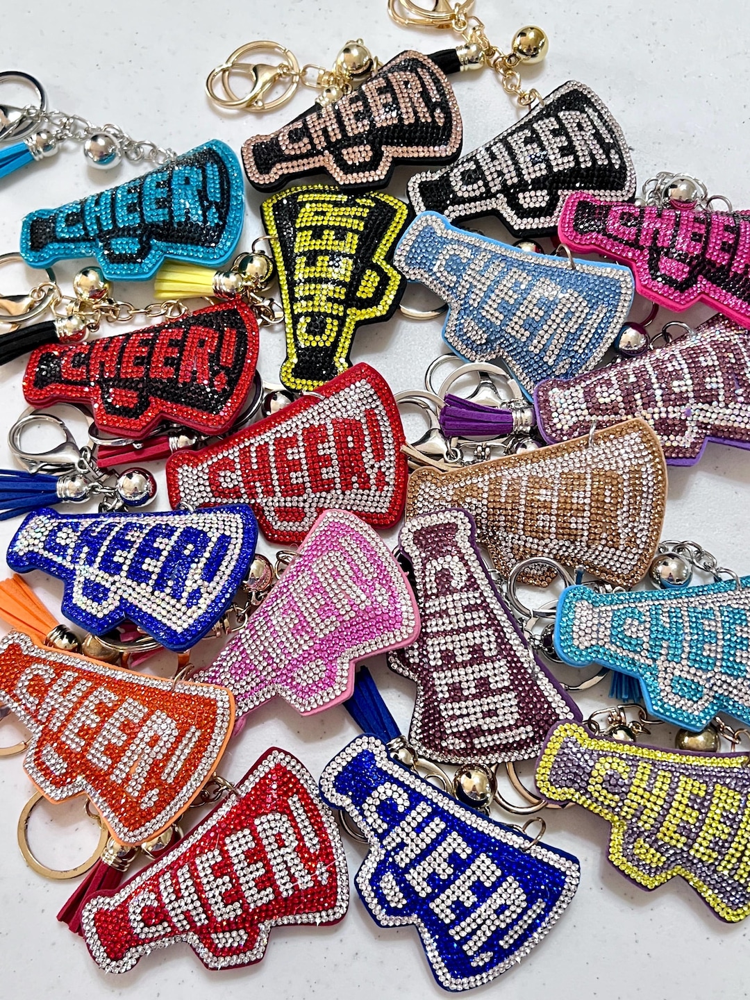 Rhinestone Cheer Megaphone Keychain: Bling Fob With Tassel Gift for ...