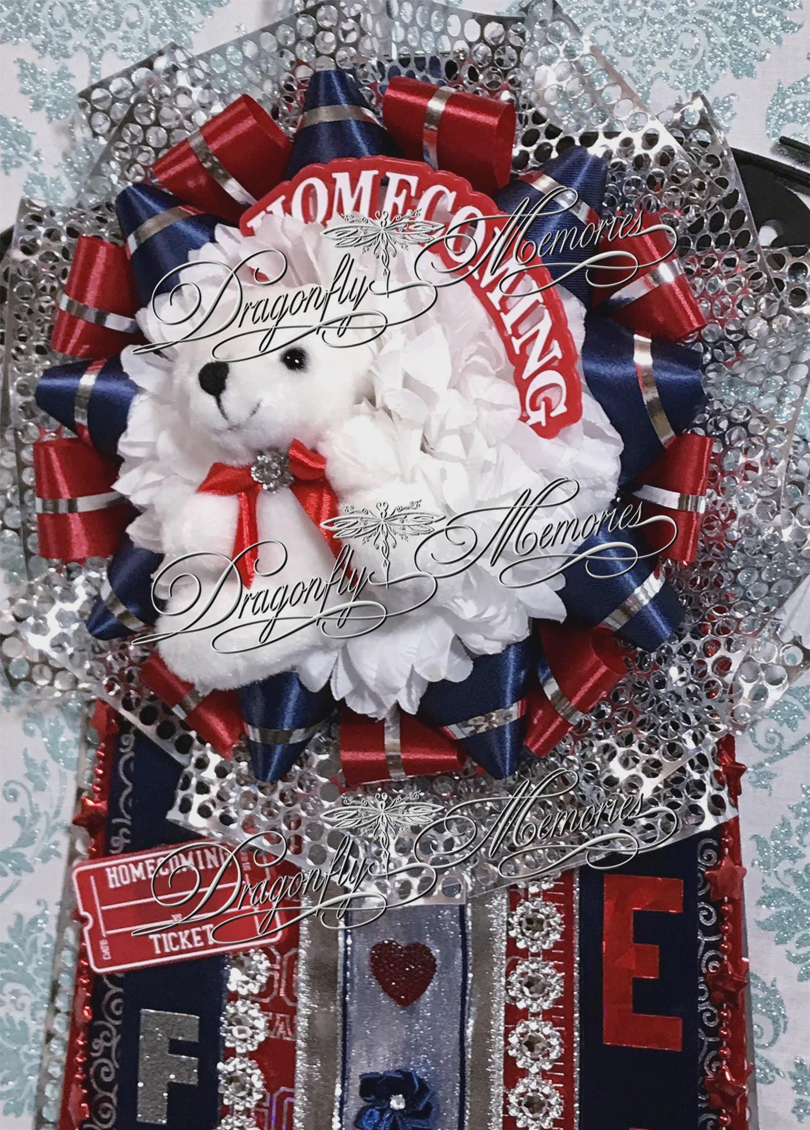 Personalized Homecoming Mum: Red, Navy, Silver, Honeycomb Backer - Etsy