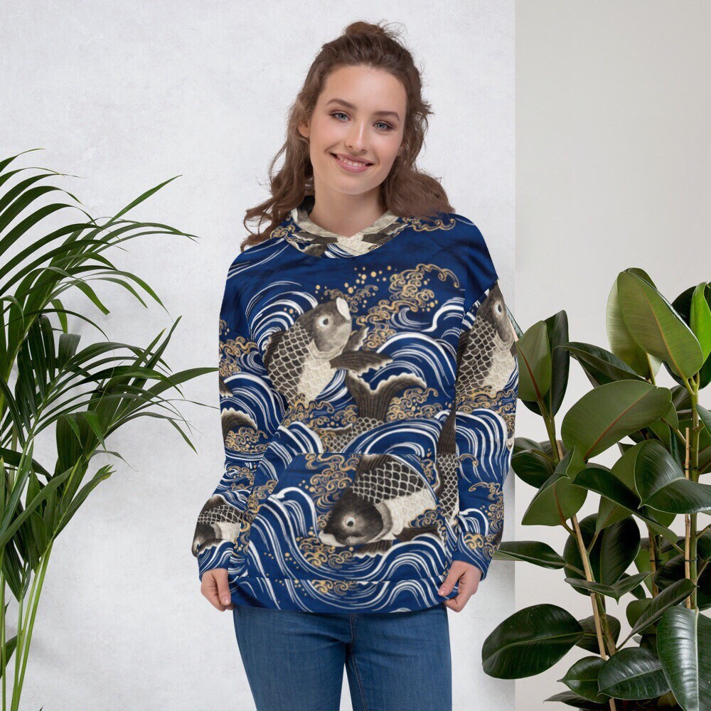 KOI FISH HOODIE - Trendy Hoodie - Hooded Carp in Waves Japanese Unisex ...