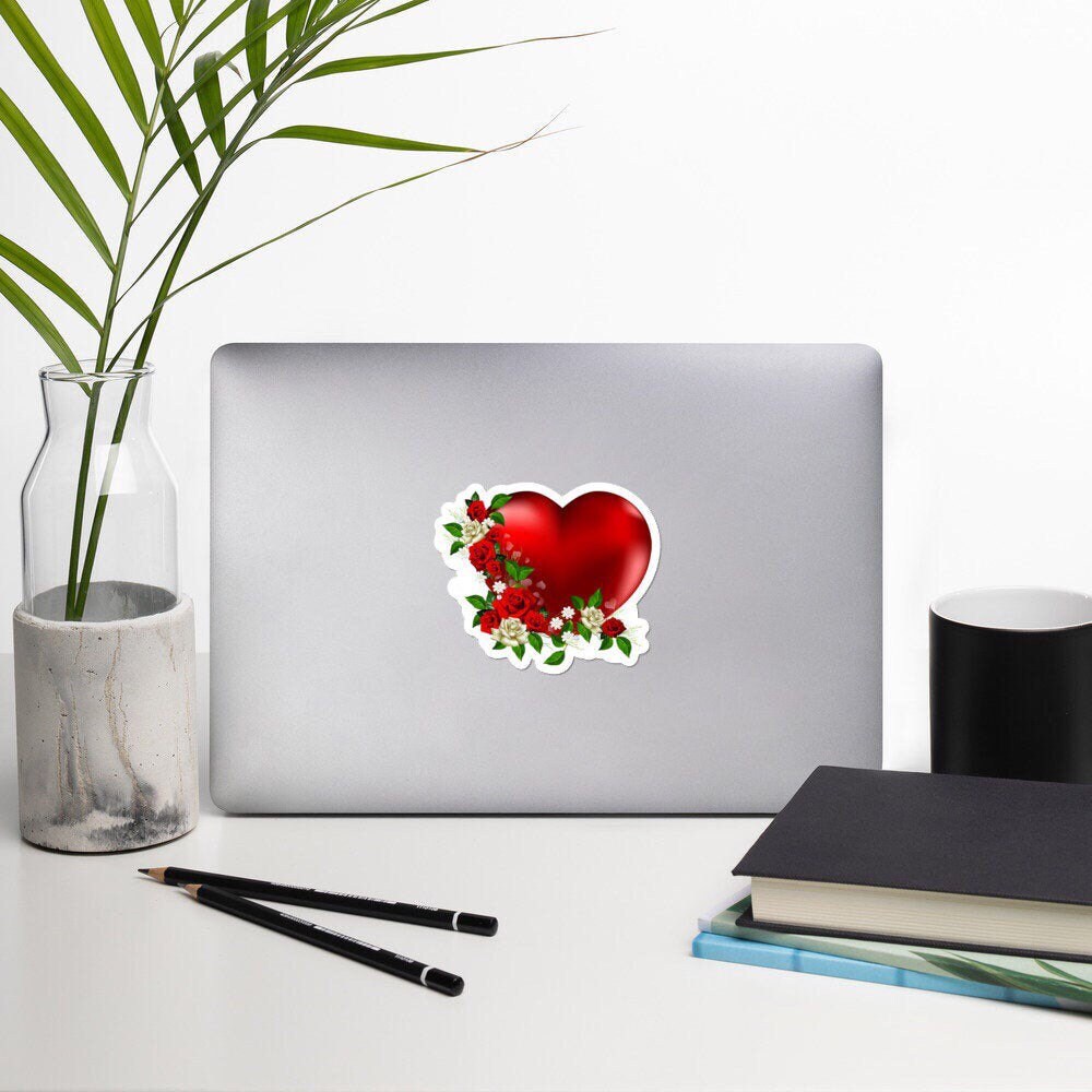 VINTAGE HEART Sticker, Pretty Floral Heart Vinyl Laptop Decal ...