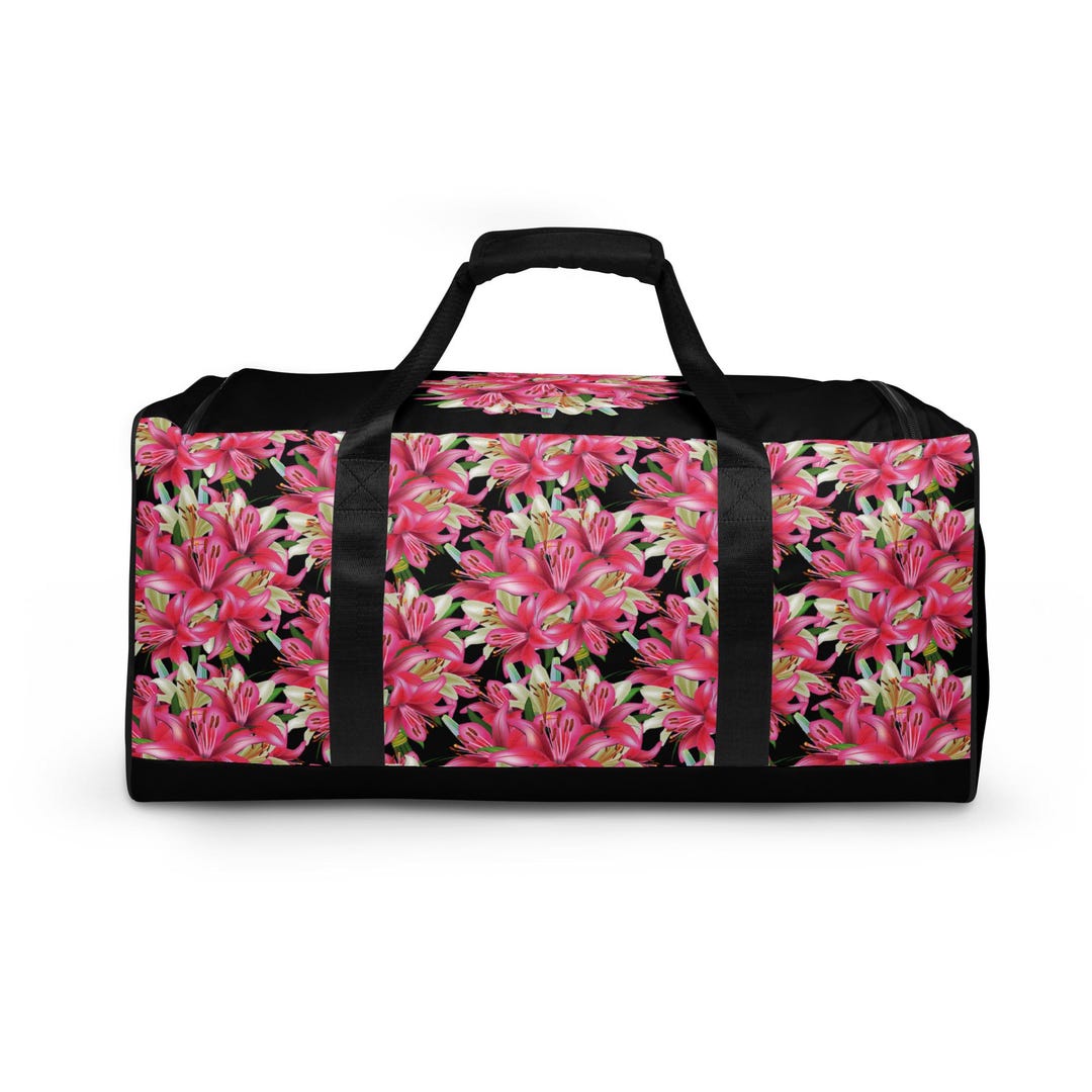 Striking Pink Lilies Duffel Bag, Floral Travel Duffel, Lily Weekender ...