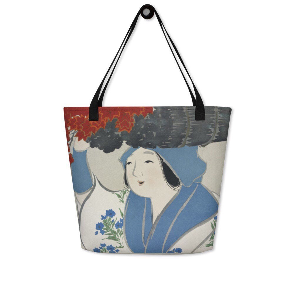 JAPANESE ART TOTE w/ Pocket Japanese Painting Travel Bag | Etsy