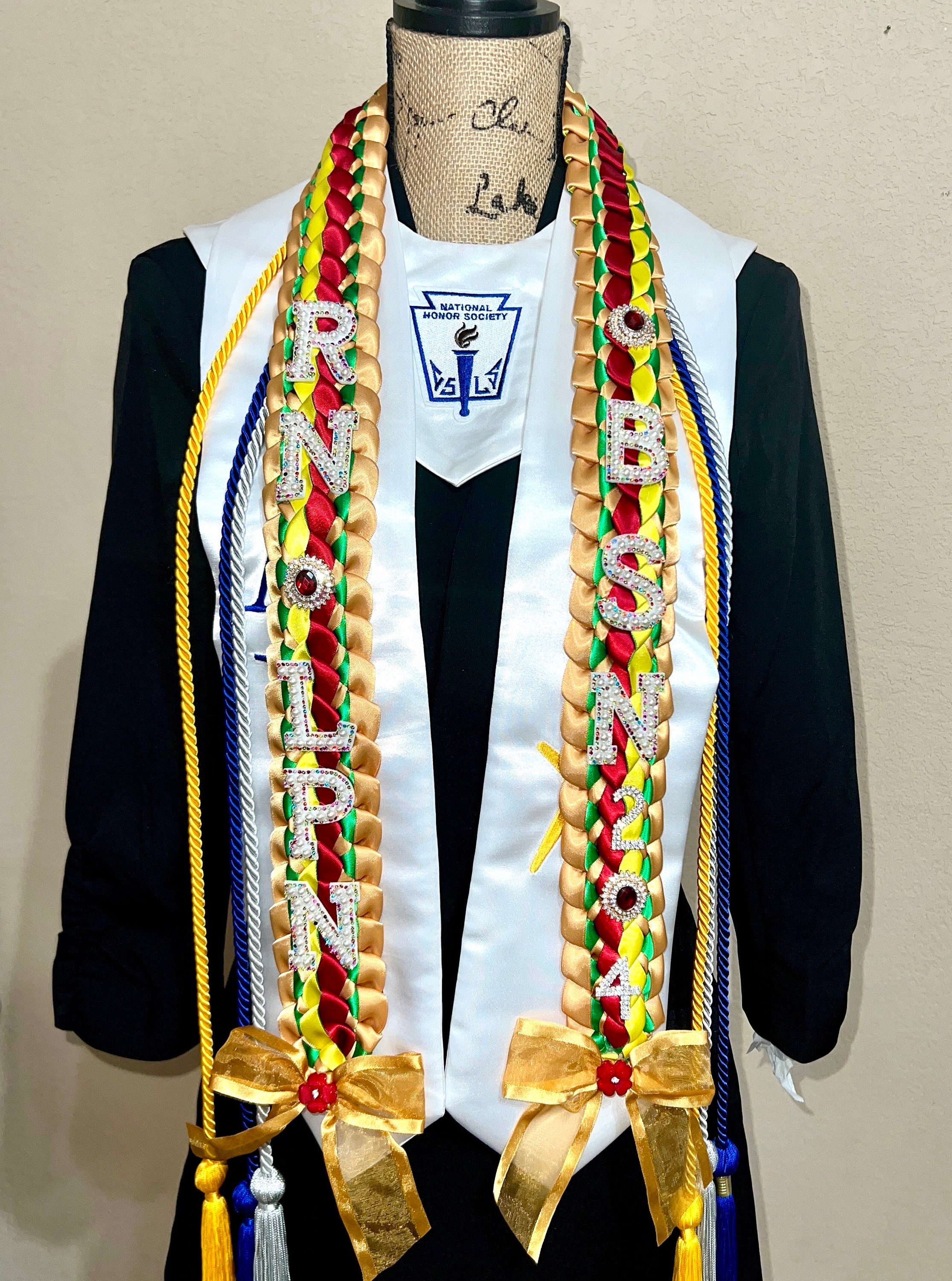 Custom Graduation Ribbon Lei – Personalized Double Military Satin Stole ...