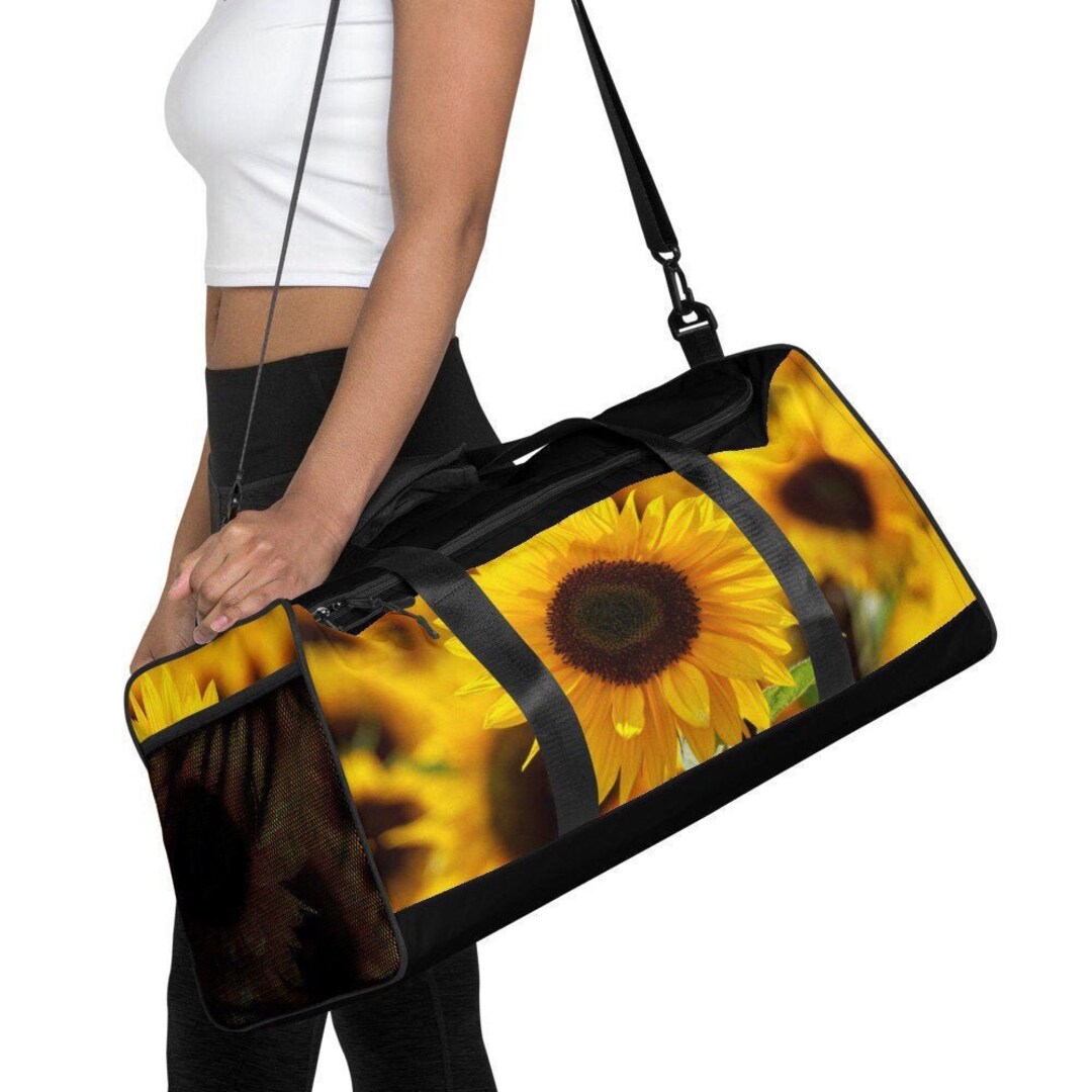 SUNFLOWER Field DUFFEL BAG, Floral Travel Duffel, Black Weekender Bag ...