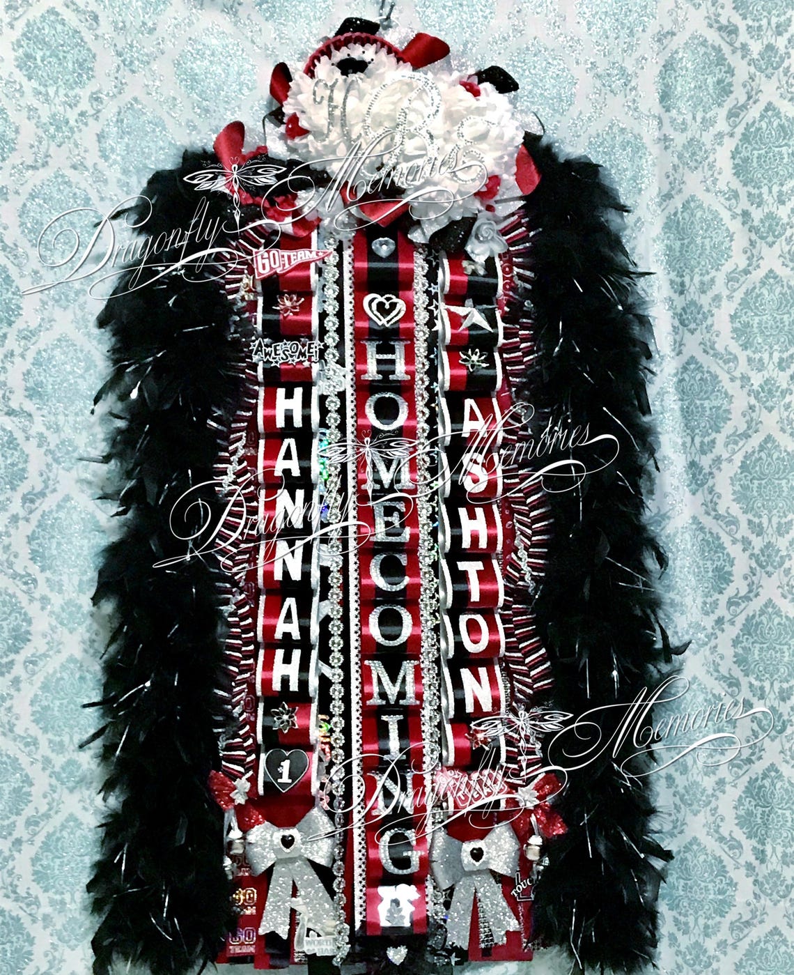 BLING Double Homecoming Mum W/rhinestone Three Letter Monogram, Braids ...