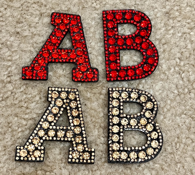 Rhinestone Letters, RED, BLUE. GOLD Sew on Rhinestone, Glam Alphabet ...