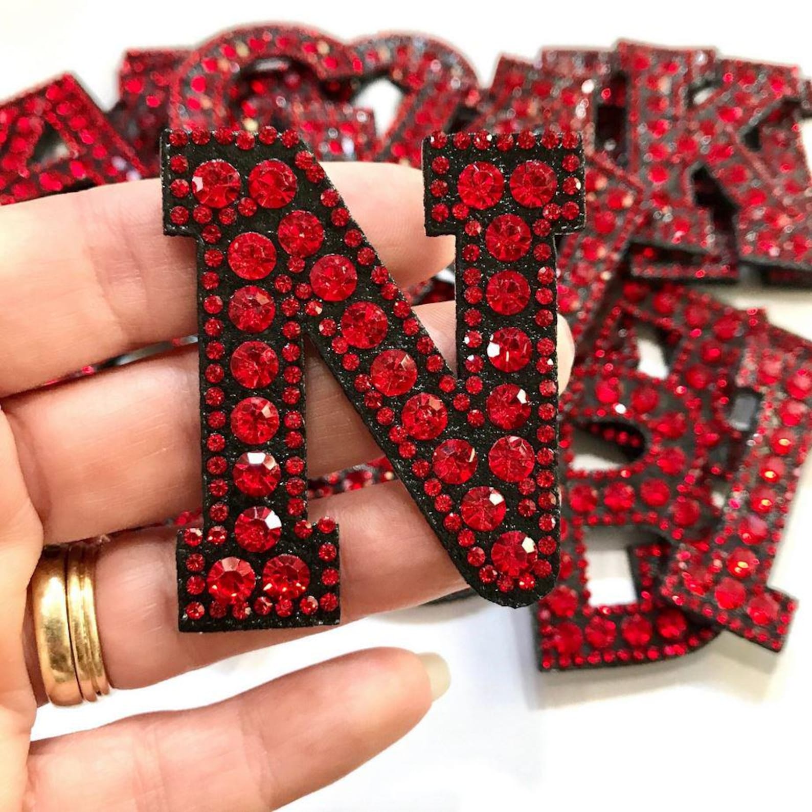 Rhinestone Letters, RED, BLUE. GOLD Sew on Rhinestone, Glam Alphabet ...