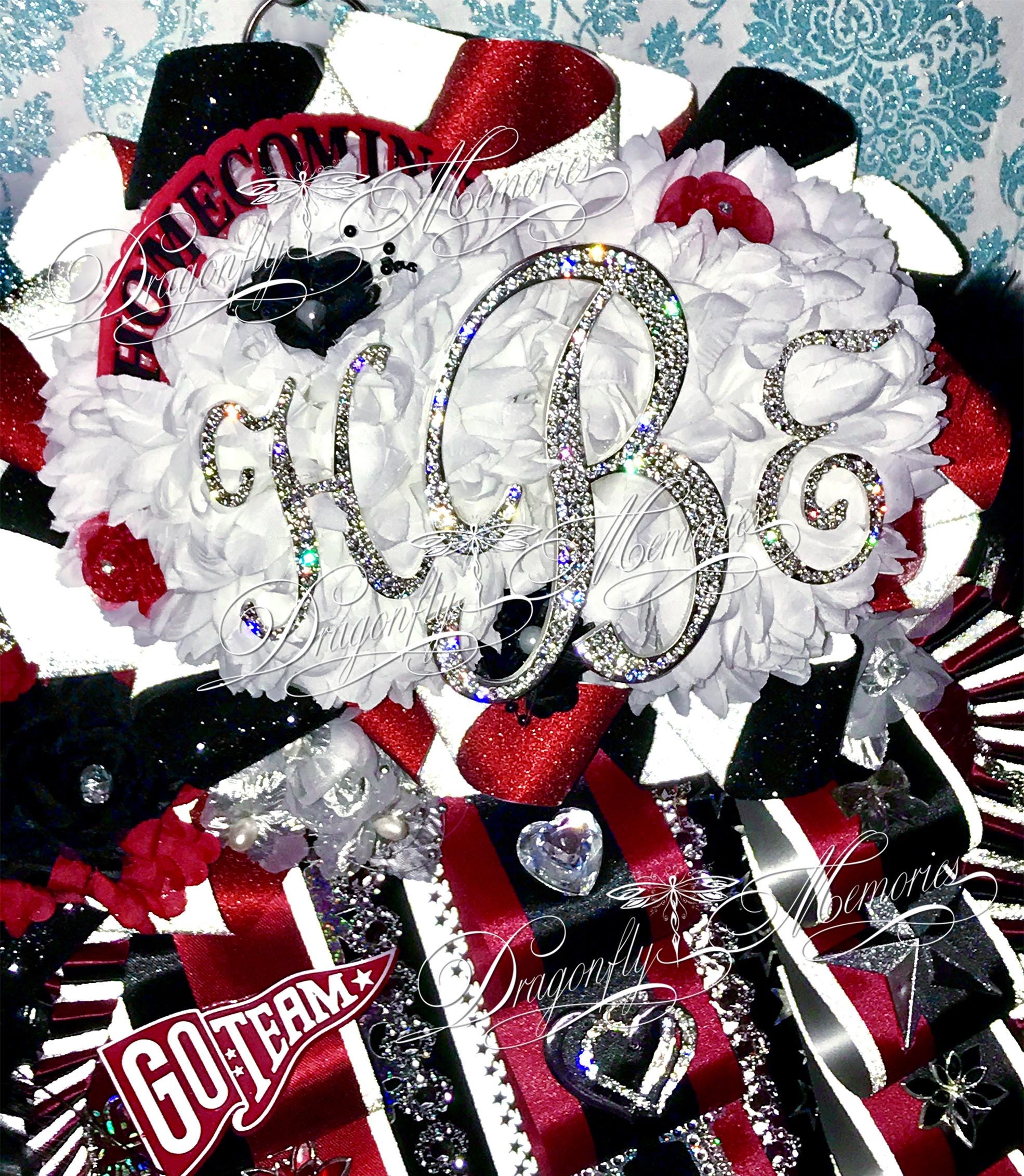 BLING Double Homecoming Mum W/rhinestone Three Letter Monogram, Braids ...