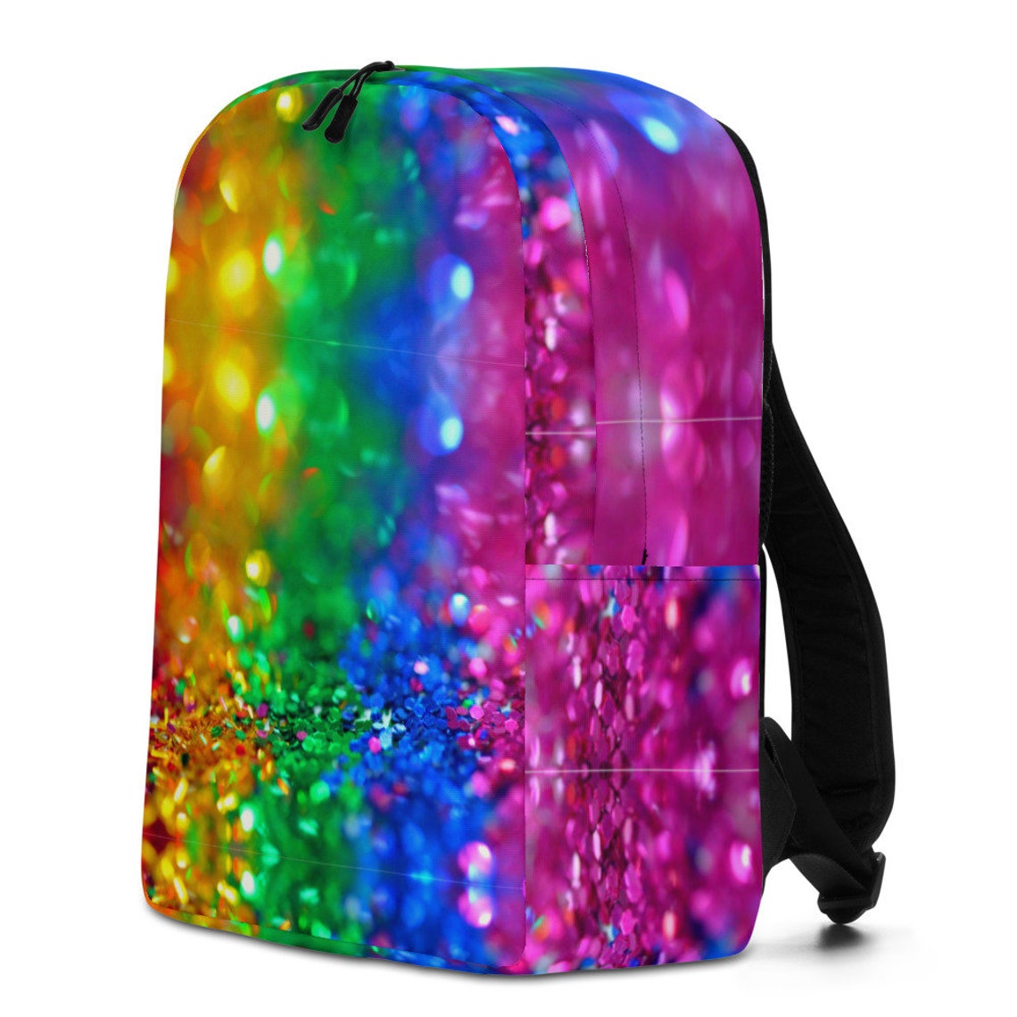 Rainbow Backpack, Glitter Print Minimalist Book Bag, Everyday, Back to ...
