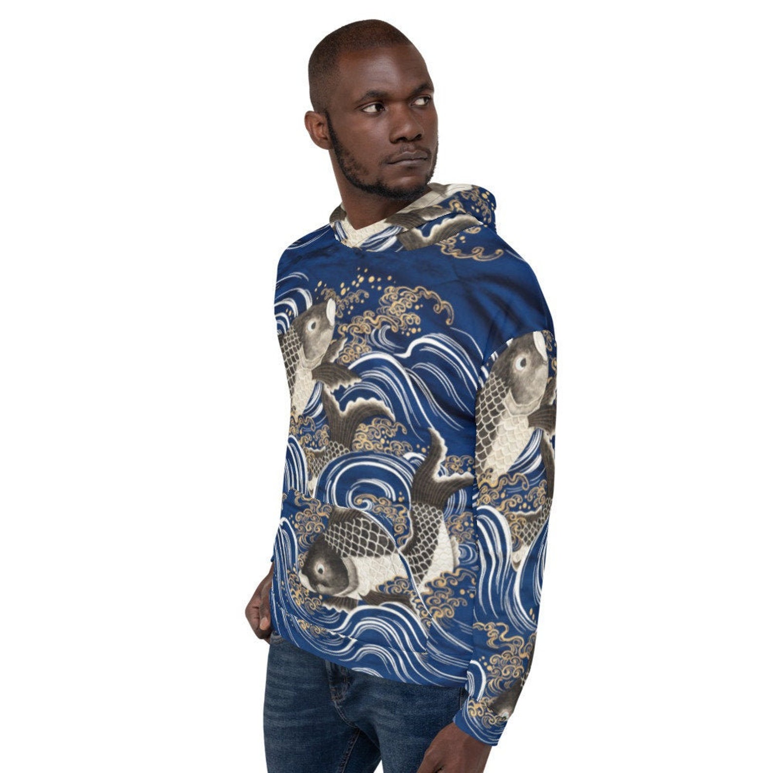 KOI FISH HOODIE Trendy Hoodie Hooded Carp in Waves | Etsy