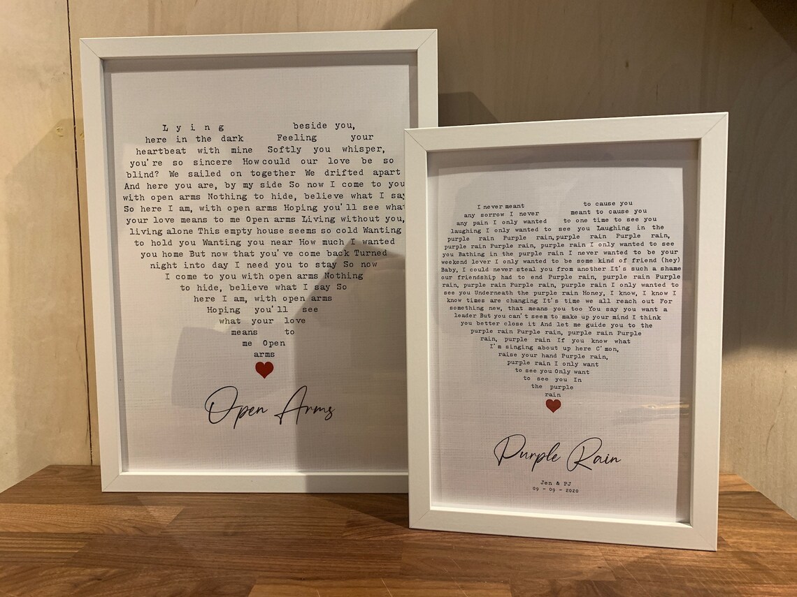 Custom Printable Heart Shaped Song Lyrics - First Dance Personalised ...