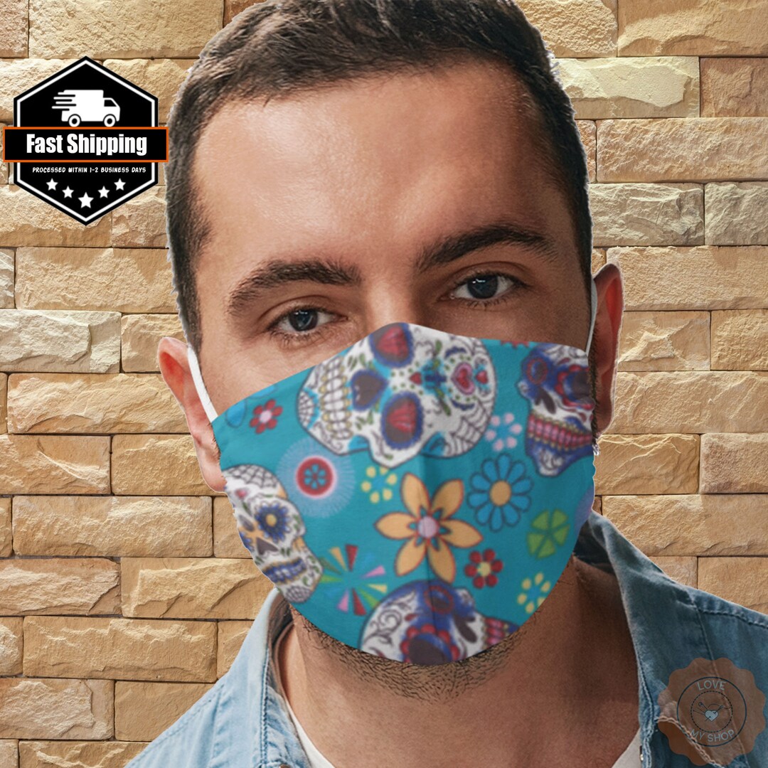 Blue Skull Candy Adult Face Covering, Unisex Face Covering for Men and ...