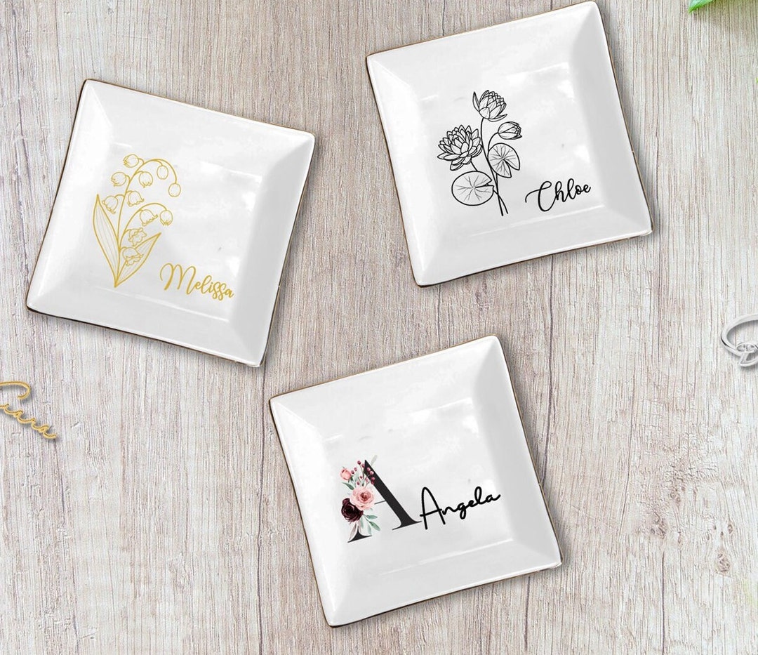 Custom Ring Dish With Birth Flower, Personalized Jewelry Tray ...