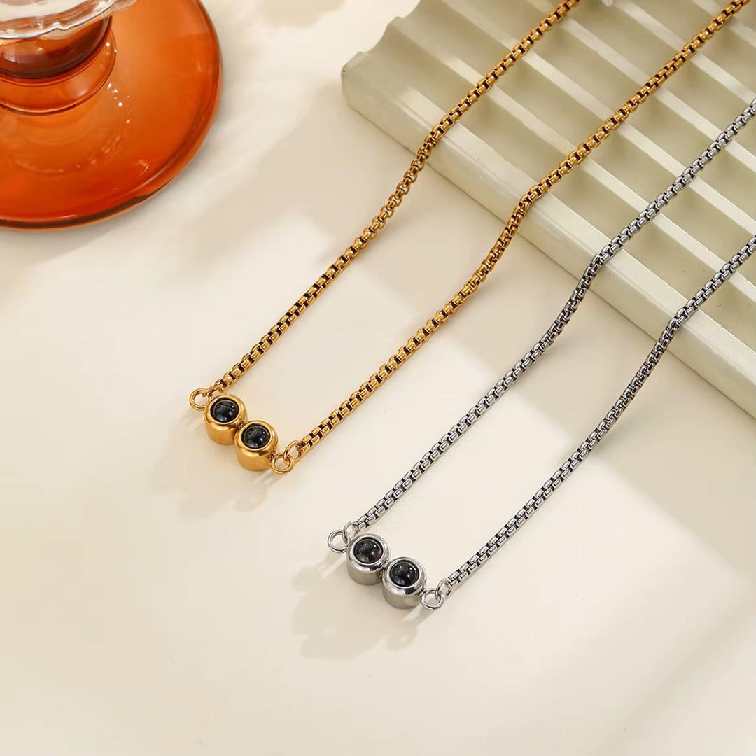 Photo Projection Necklace With 2 Charms for Men, Custom Men's Jewelry ...