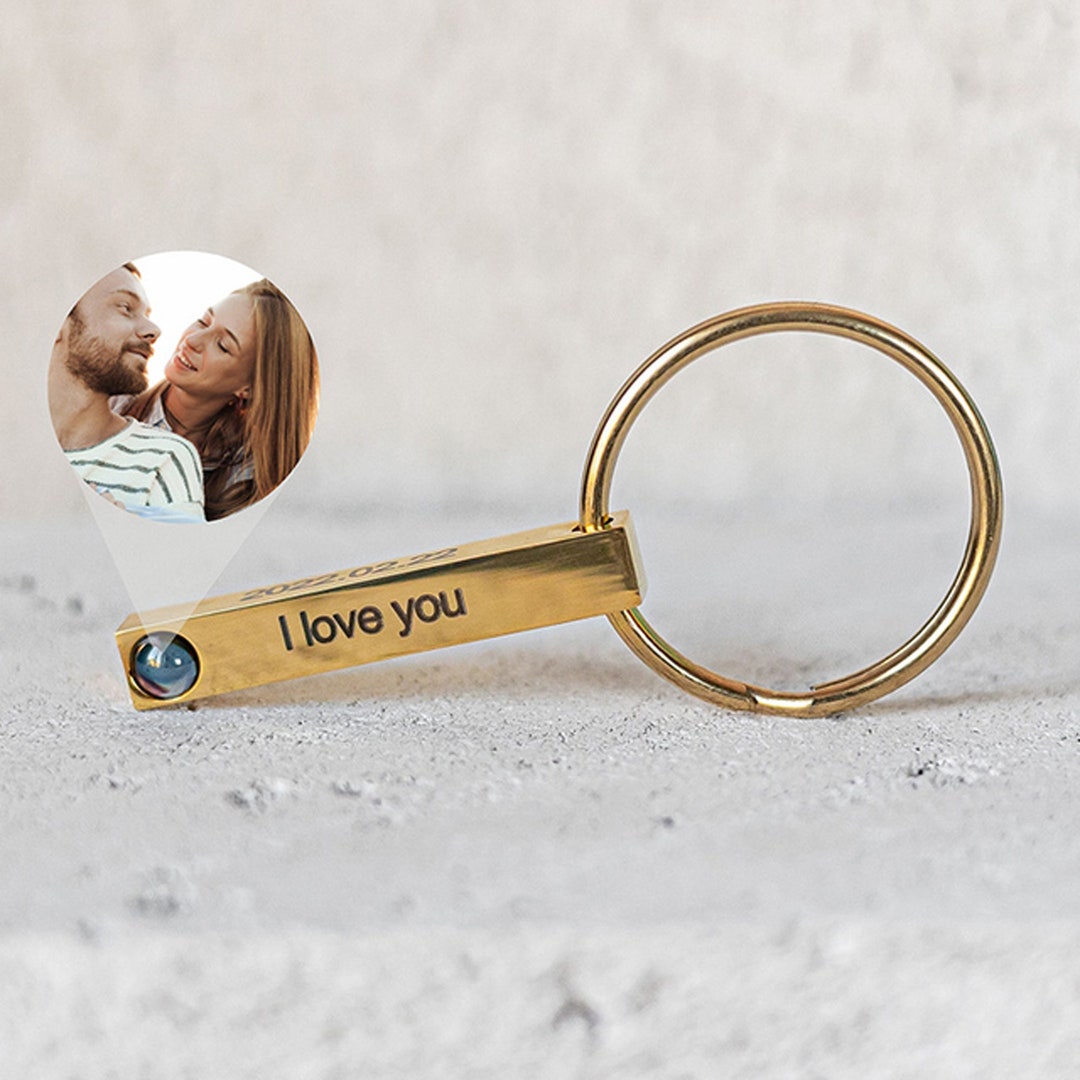 Photo Projection Keychain for Men, Keyring Bar, Personalized Father's ...