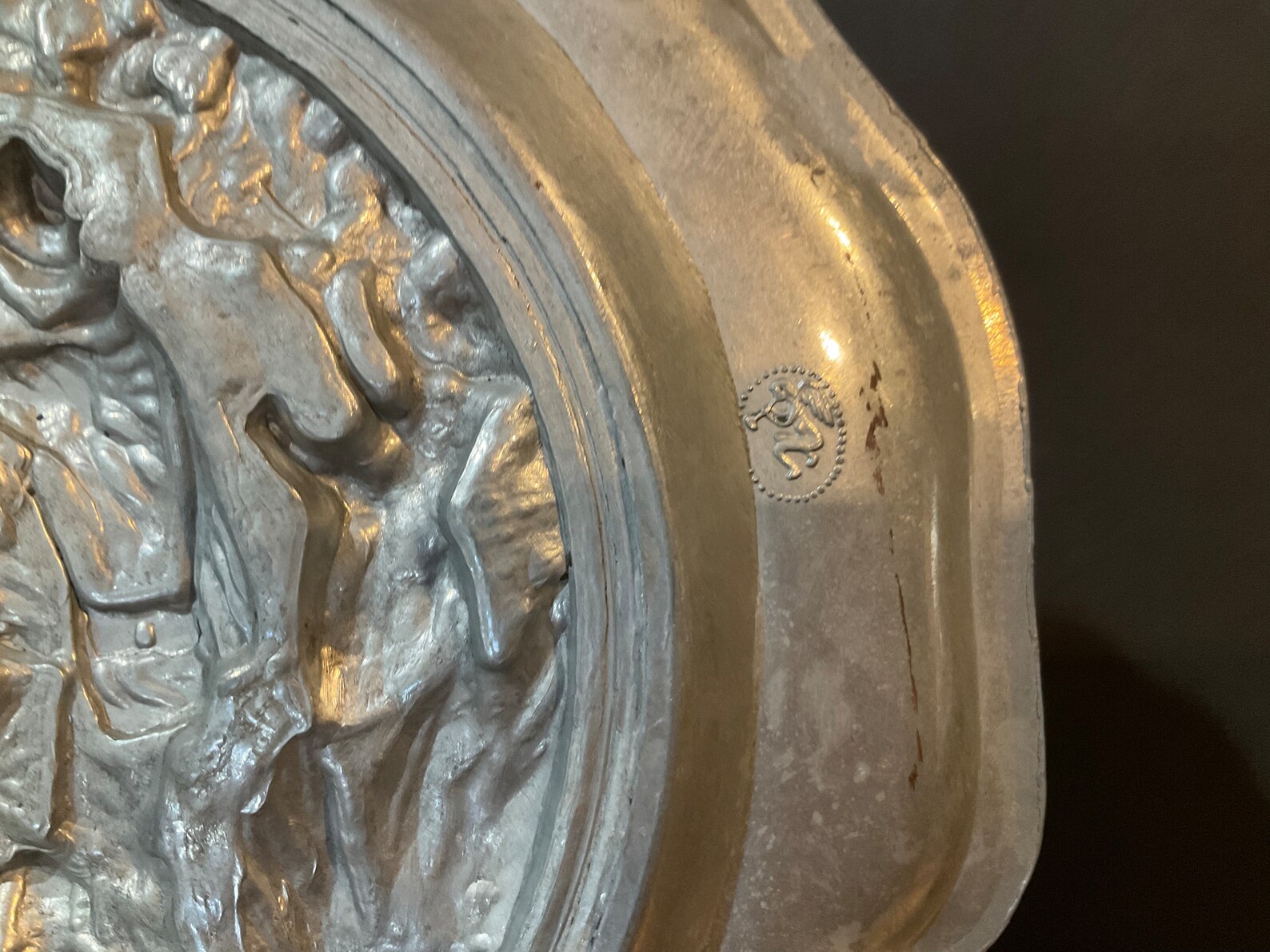 Hunter With Dogs German Embossed Pewter Plate Angel Mark Hunting Dog ...