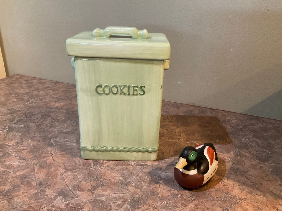 MSRF, INC. Green Pottery Ceramic Cookie Jar 1990's, Vintage - Etsy