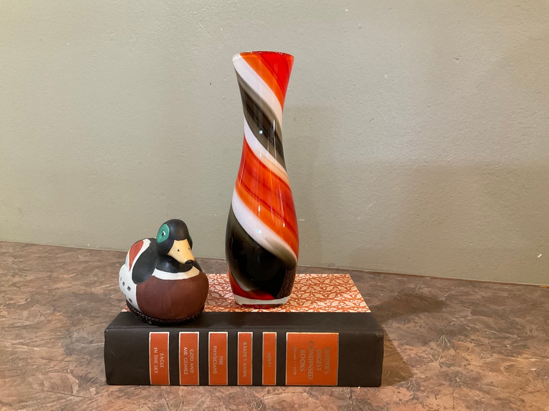 Nasco Vase Japan Vintage Beautiful Blown Art Glass Bud Orange, Black ...
