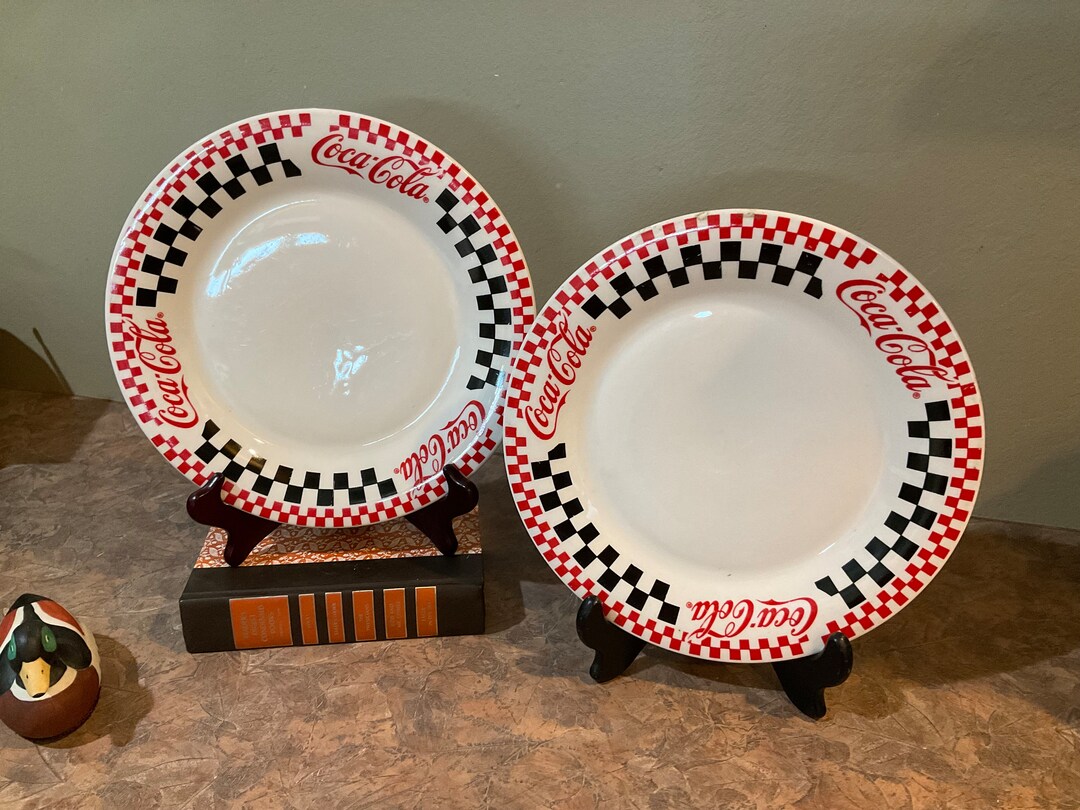 Coca-cola Checkerboard Pattern Plates, Set of 2, Red White and Black ...