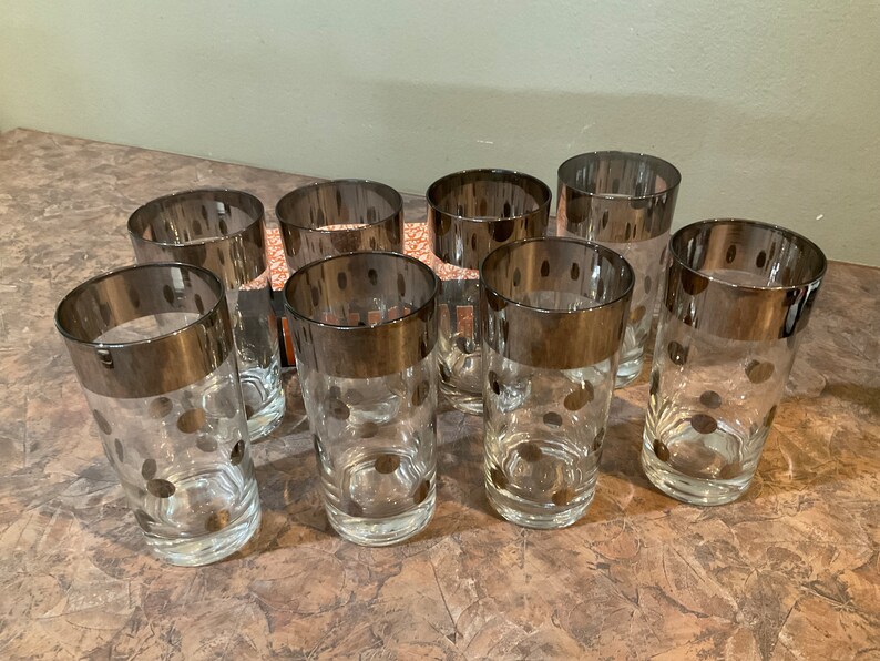 Platinum Band Polka Dot Highball Glasses Metalyte, Vintage MCM, Set of ...