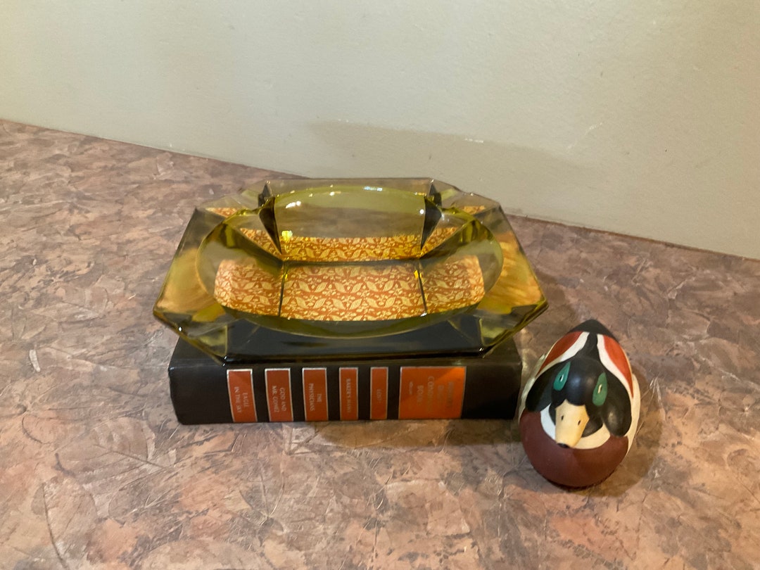 1970s Ashtrays Hazel Atlas GLASS Bevelled Heavy Amber/yellow Glass ...