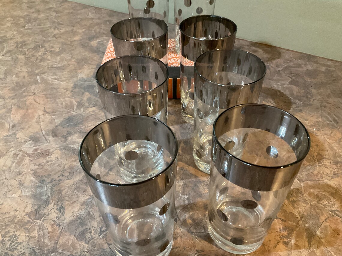 Platinum Band Polka Dot Highball Glasses Metalyte, Vintage MCM, Set of ...