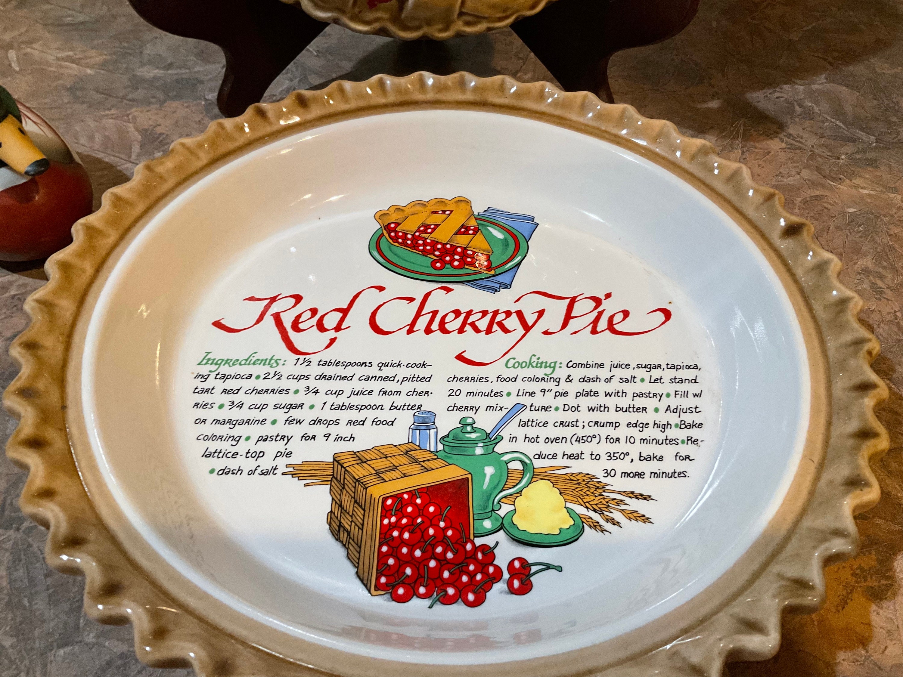 Red Cherry Pie Plate Ceramic With Recipe and Lattice Baked - Etsy