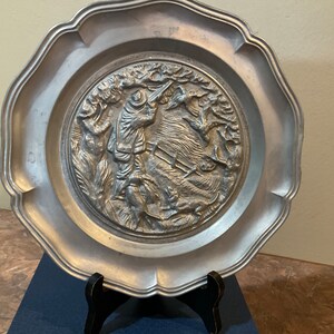 Hunter With Dogs German Embossed Pewter Plate Angel Mark Hunting Dog ...