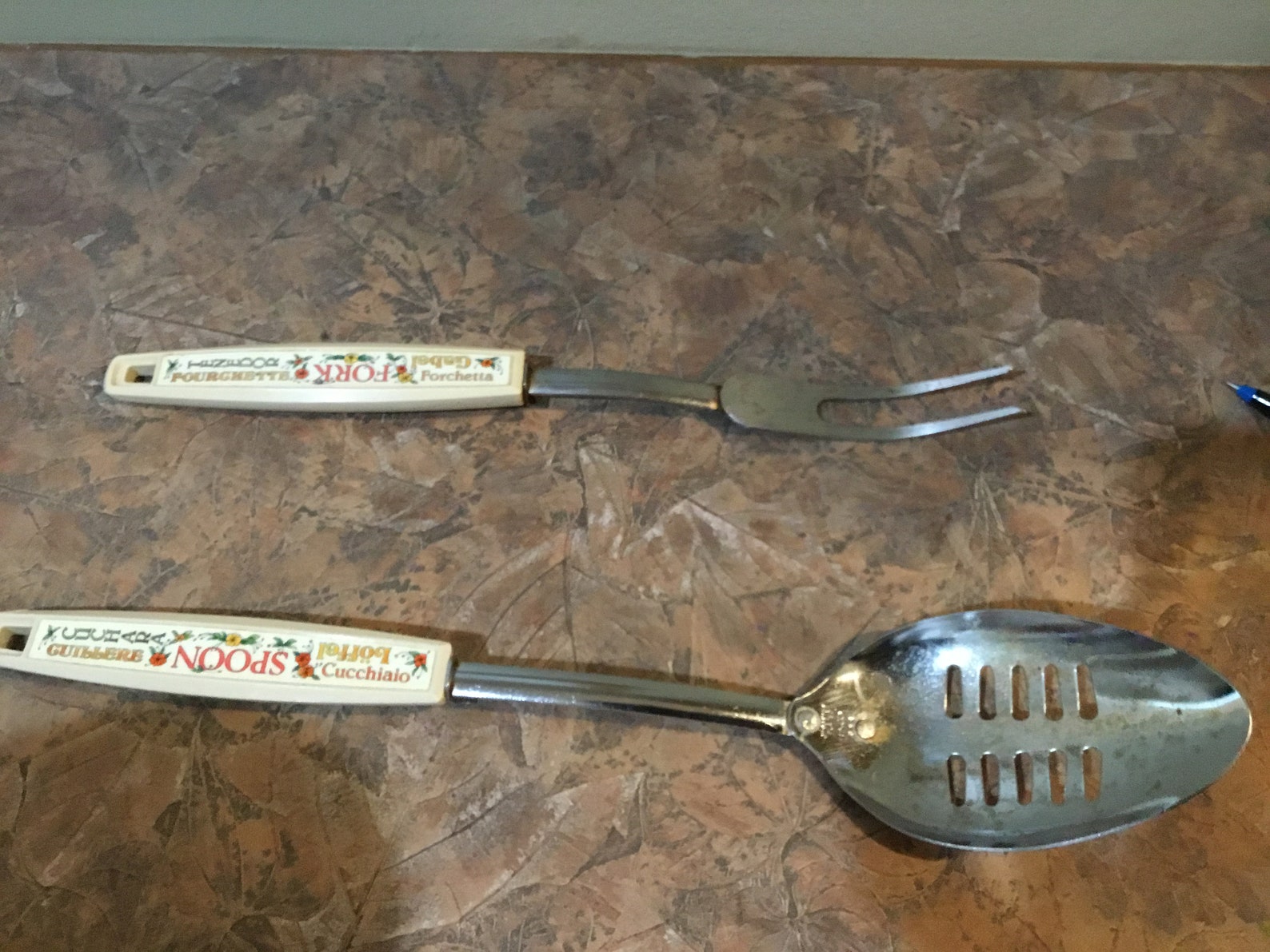 Ekco, Large Serving Slotted Spoon, Fork, Kitchen Utensil Retro Metal ...