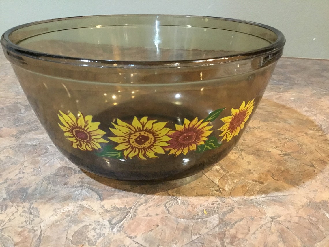 Anchor Hocking Vintage Sunflowers Amber Glass Mixing Etsy