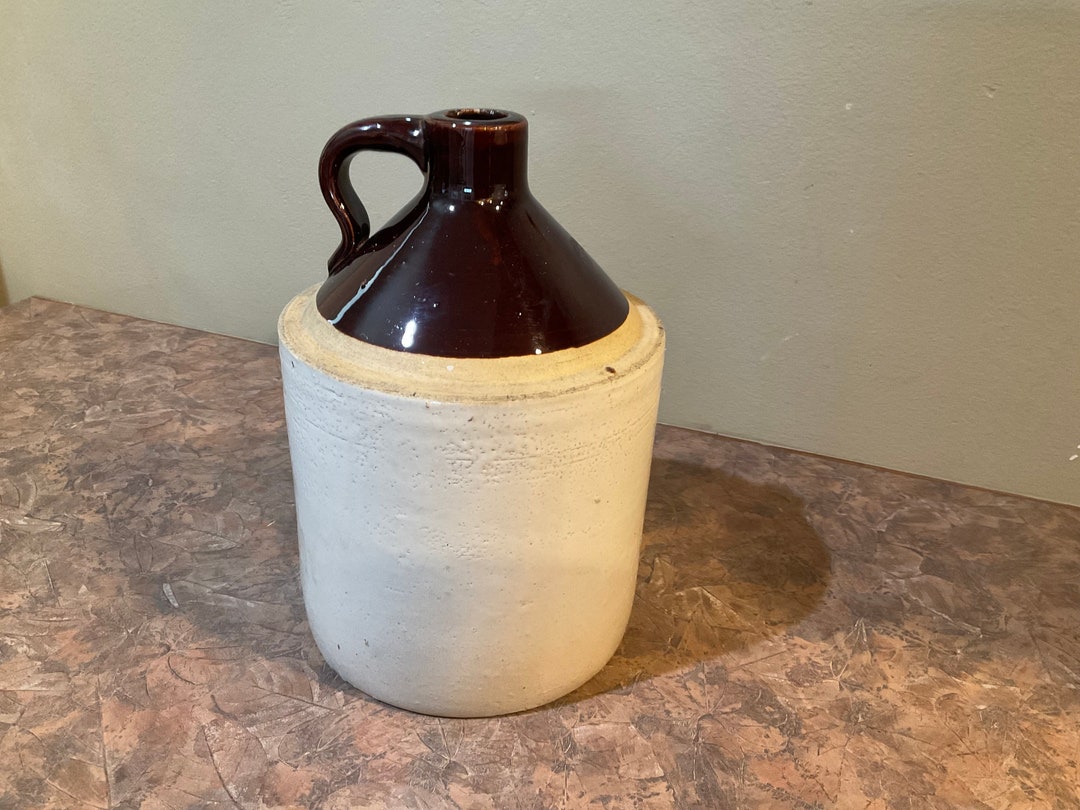 Stoneware 1 Gallon Crock Jug, Two-tone Brown White, Whiskey Moonshine ...