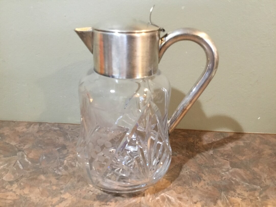 Quist Prasente, Germany, Silver Plate, Large, Crystal, Carafe, Pitcher ...