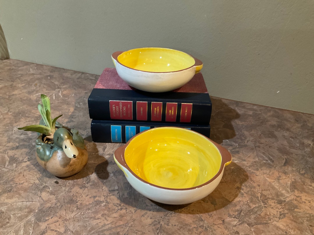 Stangl Pottery Bowls, Yellow Inside, Brown Rim, White Outside. - Etsy